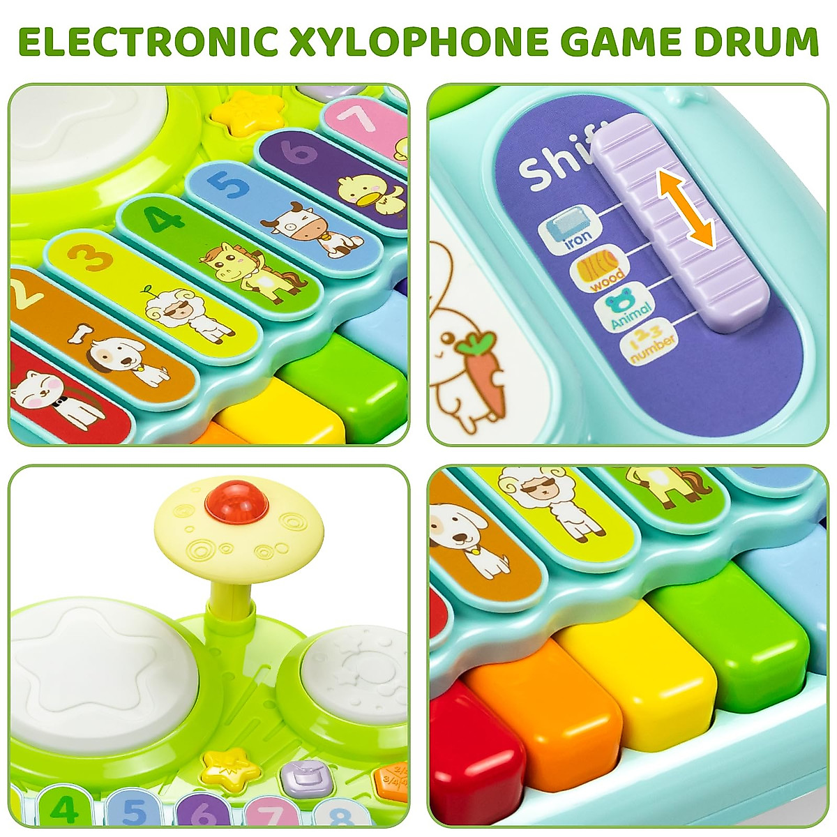 Marstone Musical Toys for Toddlers 1-3, Baby Piano Keyboard for 1 Year Old Girls Boys Toys, Xylophone Toddlers Drum Set Music Toys with Lights, Early Educational Learning Toy Gifts