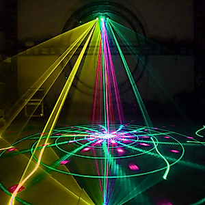 Pattern Party Light, Four Beam Effect,Scan Pattern Lights, Party Lights by DMX Control, Stage Lights for Festive - Home Dance Party Disco Bar Club Light Projecter