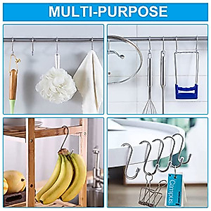 ABuff 100 Pcs S Hooks for Hanging with Rubber Stopper Non Slip, 2.75 Inch S Shaped Stainless Steel Hooks, Heavy Duty S Hooks for Clothes, Kitchen, Plant Pots, Bags, Cups(Silver)