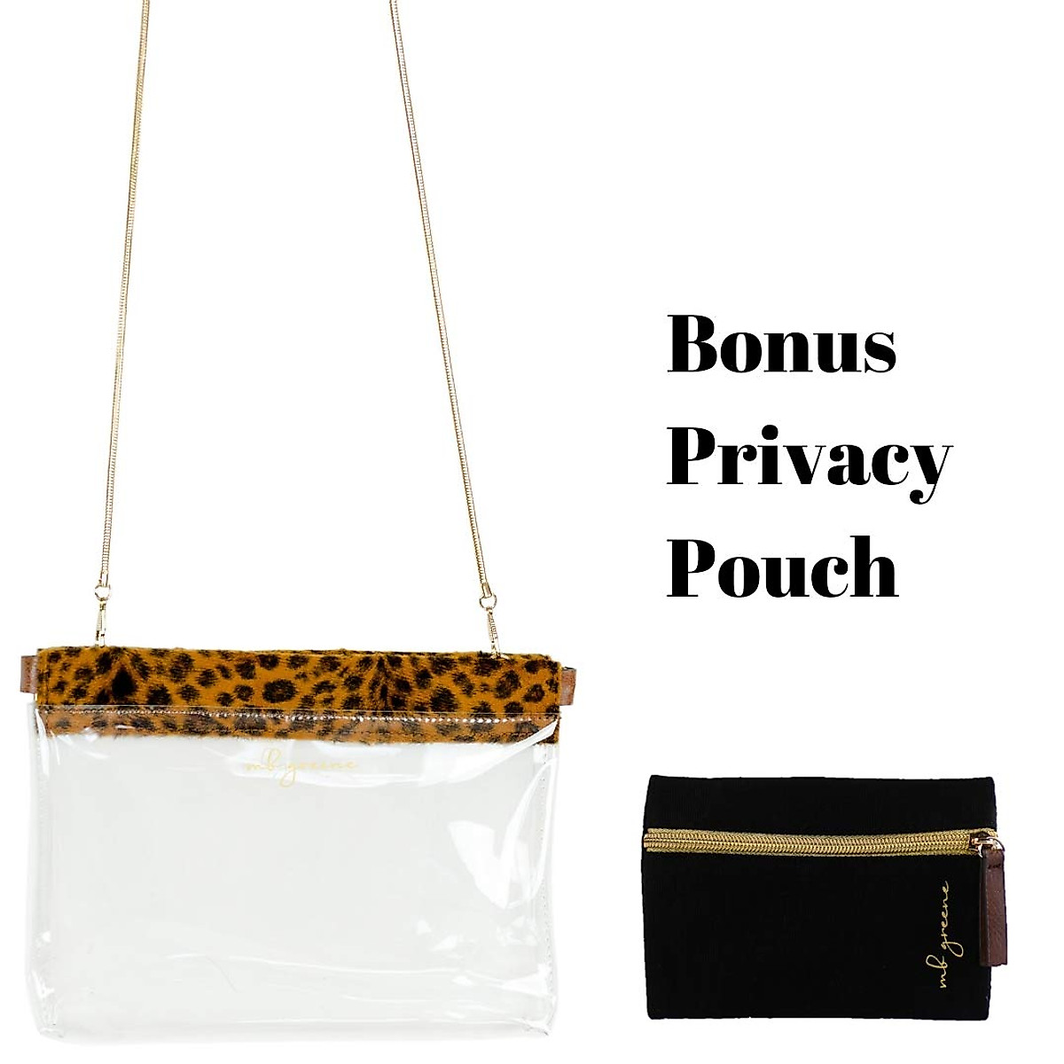 MB Greene Clear Stadium Approved Hinged Purse Leopard Cross Body Bag for Sports