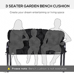 Outsunny 59" x 38" Tufted Bench Cushion for Outdoor Furniture, 3-Seater Replacement for Swing Chair, Patio Sofa/Couch, Overstuffed, Includes Backrest, Black