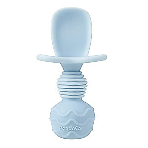 PandaEar 4 Pack Silicone Baby Spoons and Fork Feeding Set- Anti-Choke First Self Feeding Utensils for Baby Led Weaning Ages 3 Months (Cyan+Blue)