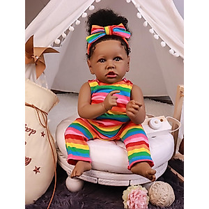 HOOMAI Lifelike Reborn Baby Dolls with Soft Body African American Realistic Girl Doll 22.8 Inch Best Birthday Gift Set