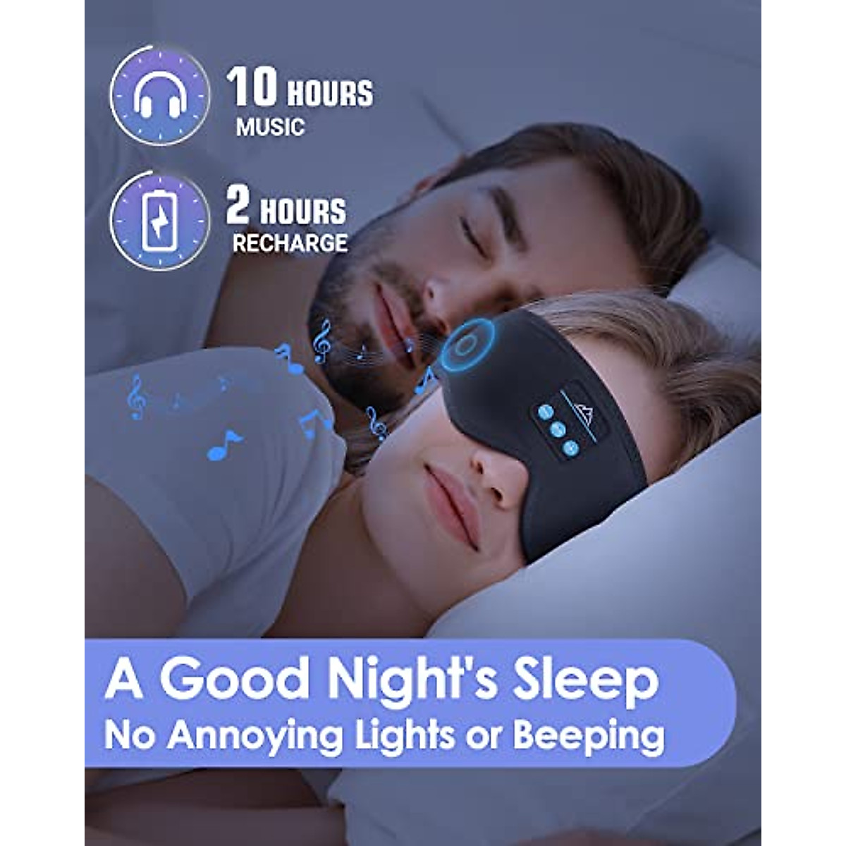 Sleep Headphones Bluetooth Headband Sleeping Headphones Headband 10Hrs Wireless Music Eye Mask with Comfortable Earbuds for Side Sleepers, Women Men Tech Gift for Birthday Christmas Stocking Stuffers