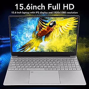 Jectse 15.6in Laptop, 12GB RAM 512GB ROM, Quad Core for Intel N5105 CPU Notebook Computer with Fingerprint Reader and Backlit Keypad, 2K HD IPS Screen, 7000mAh for Windows 10, Silver