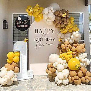 Captank Double Stuffed Mustard Yellow Brown White Sand Balloons Garland Arch Kit Dark Lemon Coffee Pastel Balloons For Daisy Bee Sunshine Sunflower Birthday Baby shower Gender Reveal Graduation