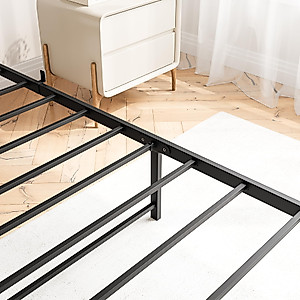 MegaChunk Queen Bed Frame with Storage Headboard, Metal Platform Bed with Charging Station, Bookcase Storage, No Box Spring Needed, Easy Assembly, Noise-Free, Black