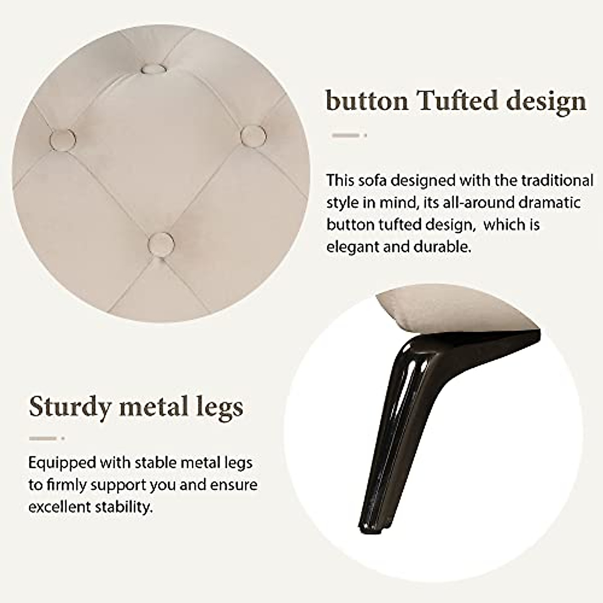 kevinplus 63'' Loveseat Chesterfield Sofa Couch for Living Room, Velvet Modern 2-Seat Button Tufted Upholstered Small Sofa Couch with Strong Metal Legs for Apartment Bedroom Office, Beige