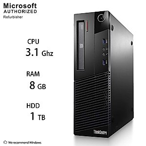 Lenovo ThinkCentre Small Form Factor Desktop PC Computer Package, Intel Core 3.1GHz, 8G DDR3, 1T, DVD, DVI, VGA, 19 Inch LCD Monitor(Brands May Vary), Keyboard, Mouse, Win10 Pro 64 Bit (Renewed)