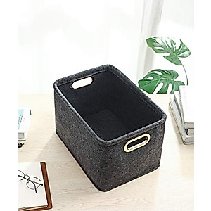 Collapsible Storage Bins Foldable Felt Fabric Storage Basket Organizer Boxes Containers with Handles Metal Handles for Nursery Toys,Kids Room,Clothes,Towels,Magazine (Dark grey）