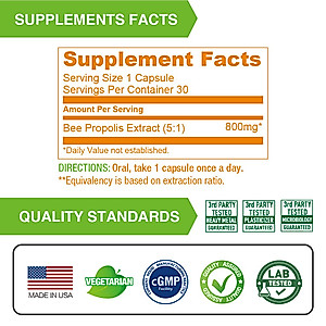 Lovita Bee Propolis Capsule | 4000mg Equivalent | 5:1 Concentration | Natural Propolis Extract | 30 Vegetarian Capsules (1 Months Supply)