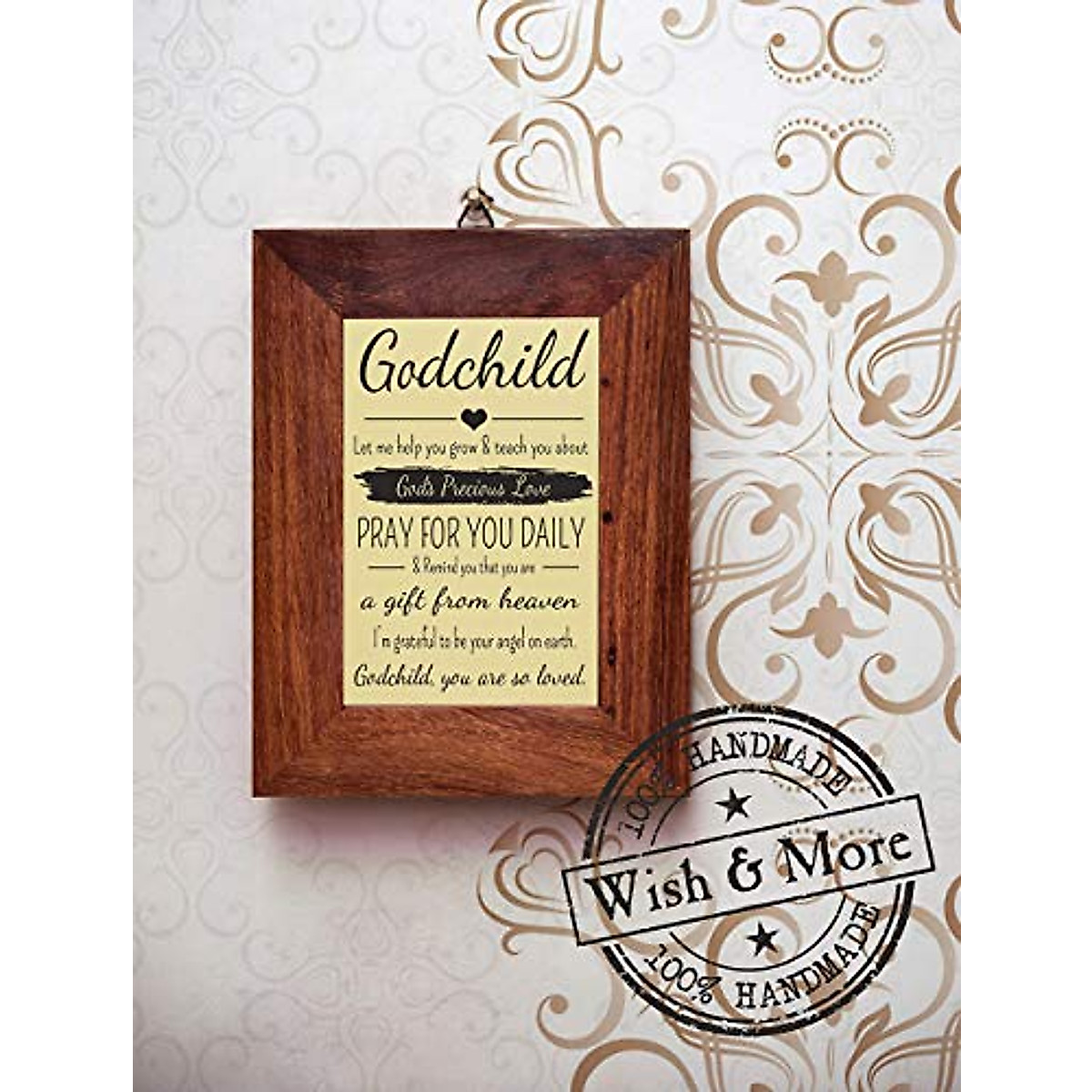 Christening Baptism Gift - Prayer Bible Verse Engraved on Framed Brass Gold Metal Plate, Spiritual Goddaughter Godson Godchild Gift - Christening Keepsake Holy Spirit