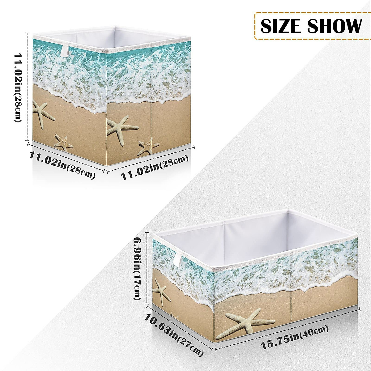 Kigai Storage Basket Summer Beach Shells Foldable Storage Bin 11 X 11 X 11 Inches Cube Storage Baskets Box for Shelves Closet Laundry Nursery Bedroom Home Decor