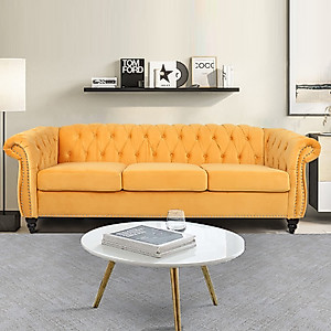 AVZEAR 3 seat Sofa, Velvet Sofa Living Room Sofa Large Sofa Modern Chesterfield Fabric Modern 3 Seater Couch Furniture Classic Tufted Chesterfield Settee Sofa, Yellow
