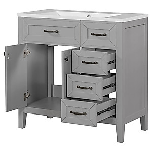 Tomkate 36" Bathroom Vanity with Sink Combo, Modern Freestanding Bathroom Vanities with 2 Doors and 3 Drawers, Bathroom Vanity Cabinet with Ceramic Sink for Bathroom, Grey