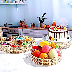 3 Pcs Crystal Metal Cake Display Stand with Mirror Top Plate 10 Inch, 12 Inch, 14 Inch Crystal Gold Dessert Display Pedestal Gold Round Cake Stand for Wedding Anniversary Baby Shower Birthday Party