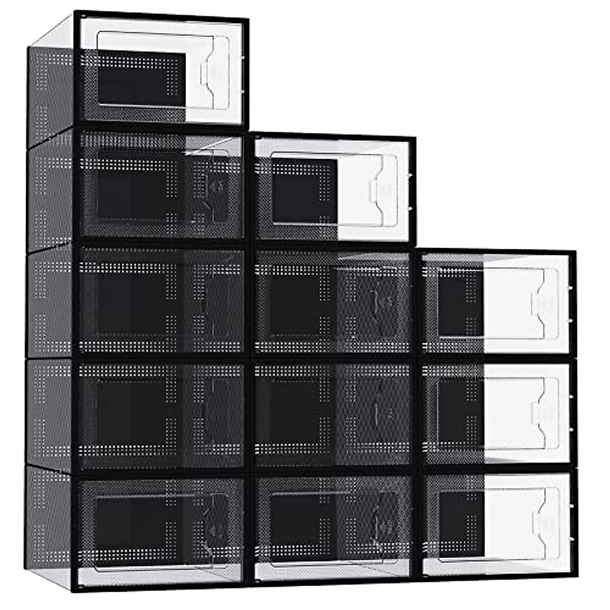 Amassage 12 Pack Boxes for Shoe Storage Clear Plastic Stackable,Organizer for Closet, Space-Saving Containers Bins (Black)