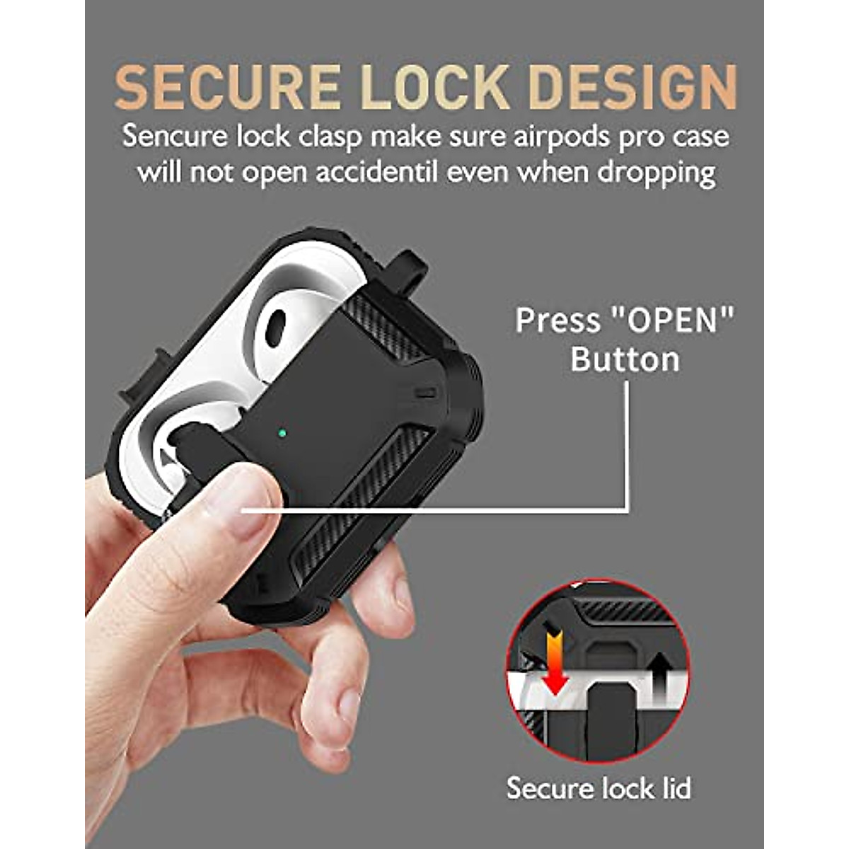 OTOPO Compatible with Airpods Pro 2/1 Case Cover Lock with Ear Tips Cleaning Kit, iPods Pro 2 Rugged Protective Airpod Pro Case for Apple Airpod Pro 2nd Generation Earbuds Case Men Women Black