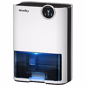 NineSky Dehumidifier for Home, 70 OZ Water Tank, 800 sq.ft Dehumidifier for Bedroom,Basement,Bathroom with Auto Shut Off, Sleep Mode,5 Colors LED Light,White