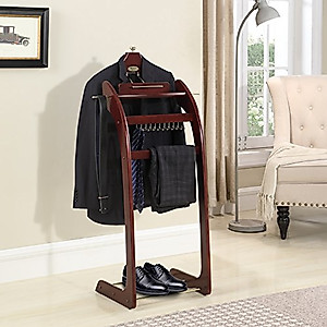 Proman Products Windsor Signature Valet Stand VL36158 with Tray, Detachable Contour Hanger, Trouser Bar, Tie Rack, 13.5" W x 16.5" D x 45" H, Dark Mahogany