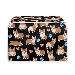 Jiueut Cute Animal Toaster Cover 4 Slice,Corgi Pattern Toaster Covers Bread Maker Cover,Kitchen Small Appliance Covers,Microwave Toaster Oven Cover