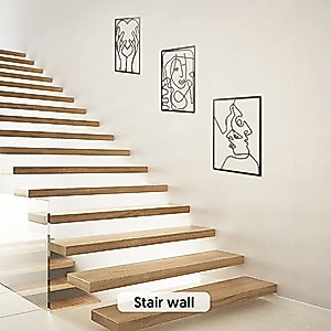 QIEGL 3 Packs Metal Wall Decor 0.12" Thickness Modern Home Decor for Black Coating with Silvery Sparkling 17"x11.8" Minimalist Wall Art Bedroom Decor Single Line Abstract Wall Sculptures for Living Room Bathroom Stairs etc.