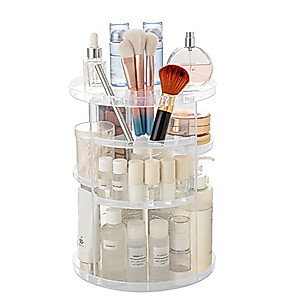 Rotating Makeup Organizer, DIY 8 Adjustable Layers Spinning Skincare Organizer, Cosmetic Display Case with Brush Holder Perfume Tray, Multi-Function Storage Carousel for Vanity Bathroom Countertop