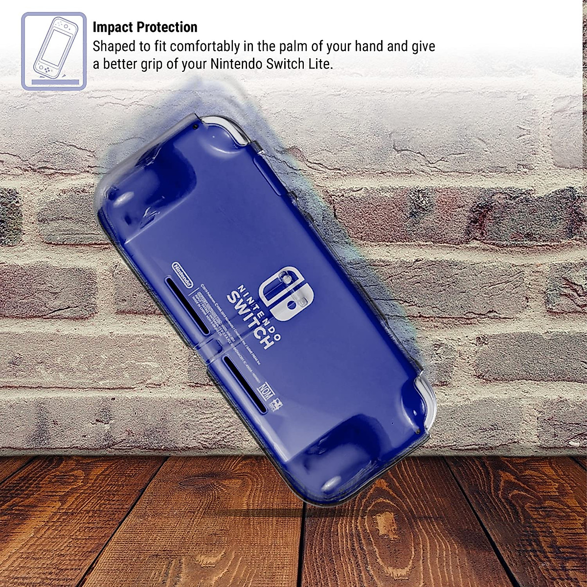 Orzly Protective Case for Switch lite, Clear Rugged Grip case with Kickstand Shock Absorption for Blue Turquoise Yellow Coral Grey - Hand Grip Transparent Edition with with Thumb Grips Included