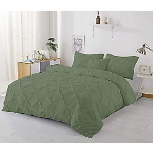 Pinch Pleated Duvet Cover Sage Pinch 3 Piece Duvet Cover King/California King Size (94" x 104") Inch 100% Cotton 800 TC with Zipper Closure & Corner Ties for Luxury Duvet Cover