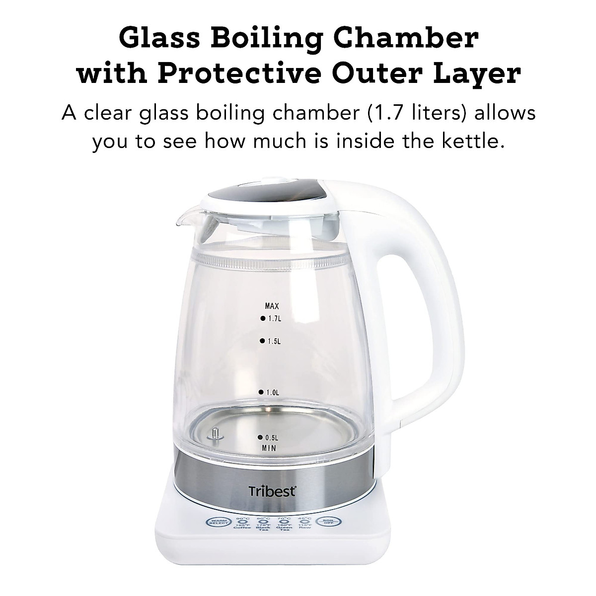 Tribest GKD-450 Raw Tea Kettle, Glass Electric Brewing System, 110V, 9 x 6.75 x 11 inches, White