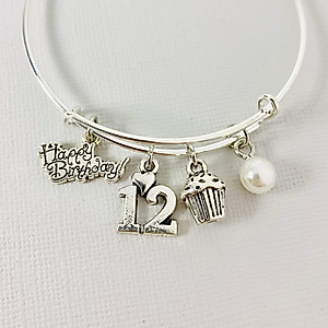 Cupcake 12th Birthday Charm Bracelet Jewelry Gift for 12 Year Old Girl