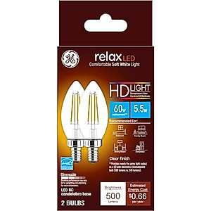 GE Relax LED Light Bulbs, 60 Watt, Soft White, Decorative Bulbs, Clear, Small Base (8 Pack)