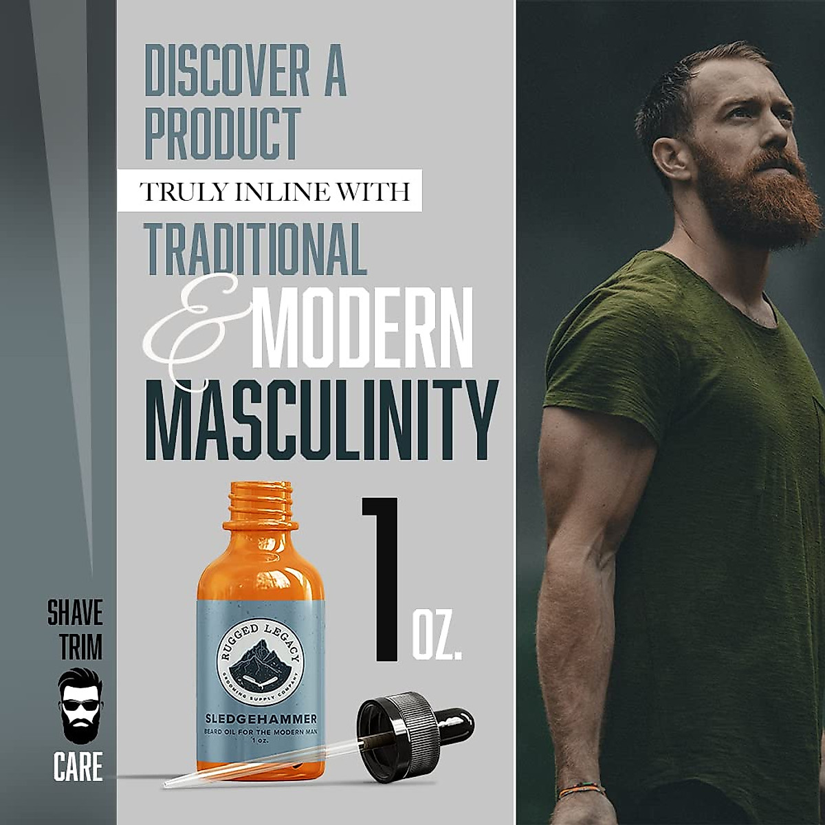 Rugged Legacy - Beard Oil, Sledgehammer 1oz Beard Oil For Men - Mens Beard Oil with Scents of Bergamot, Vanilla, and Patchouli like Ancient Vikings - Natural Beard Oil for Softer & Manageable Beard