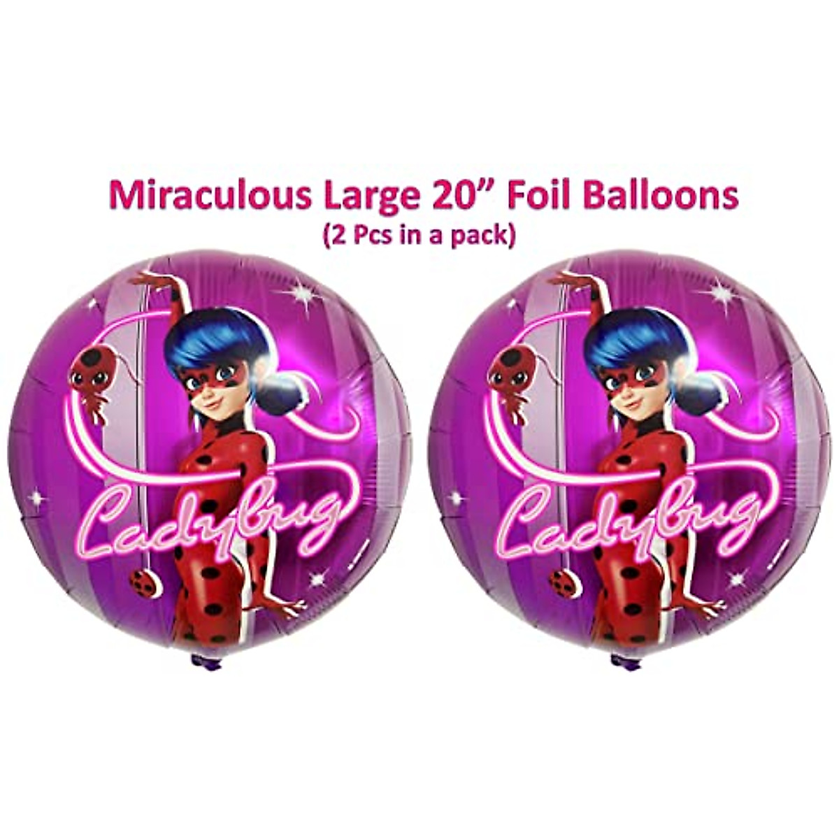 Vision Licensed 2 Pcs Miraculous Ladybug Large 20" Foil Balloons | New Colorful Design of Helium Balloon for Miraculous Birthday Theme Party