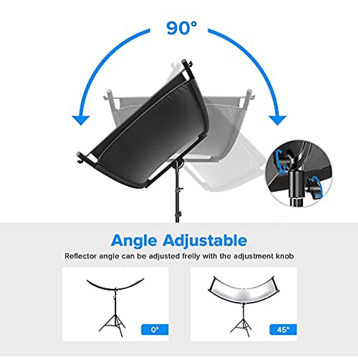 LimoStudio 70 x 24 inch / 5.8 x 2.1 feet [4 Color in 1] Clamshell Lighting Reflector Diffuser Kit, Curved Shape Large Reflector with Tripod Stand in White, Black, Silver, Gold, Photo Studio, AGG2809