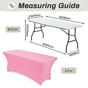 Asnomy 6Ft Pink Table Cloths for Parties Spandex Party Fitted Table Covers for 6 Foot Tables Rectangle Tables Cloths in Bulk for Wedding（Pink）