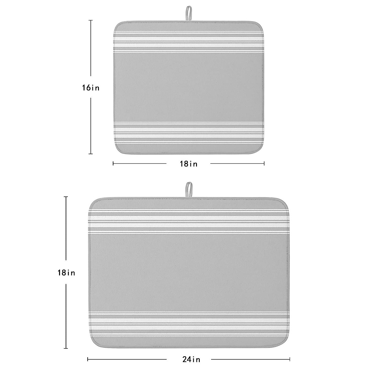 Grey White Stripes Dish Drying Mat for Kitchen Counter, Modern Abstract Country Geometric Line Art Absorbent Reversible Dish Drainer Rack Mats for Coffee Bar Mats 16''x18'' 1 PCS