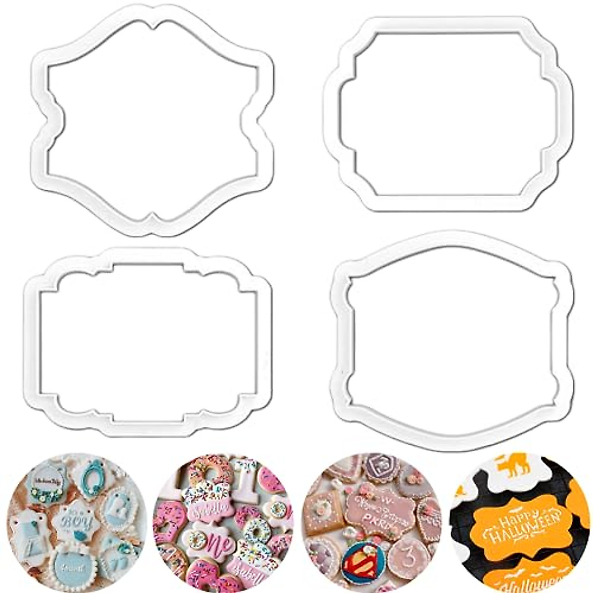 Crethinkaty 4PCS Plastic Bless Plaque Frame Pastry Biscuit Cookie Cutter Cake Fondant Cutters Mold Wedding Birthday Baby Party Baking（Style B）