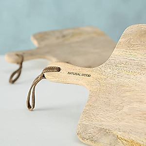 Artisinal Kitchen Natural Wood Cutting Boards, Set of 2, Mango Wood, Stitched Leather Hanging Straps, Each Over 1 Ft 16 1/2 and 14 1/2 Inches Long, by WHW