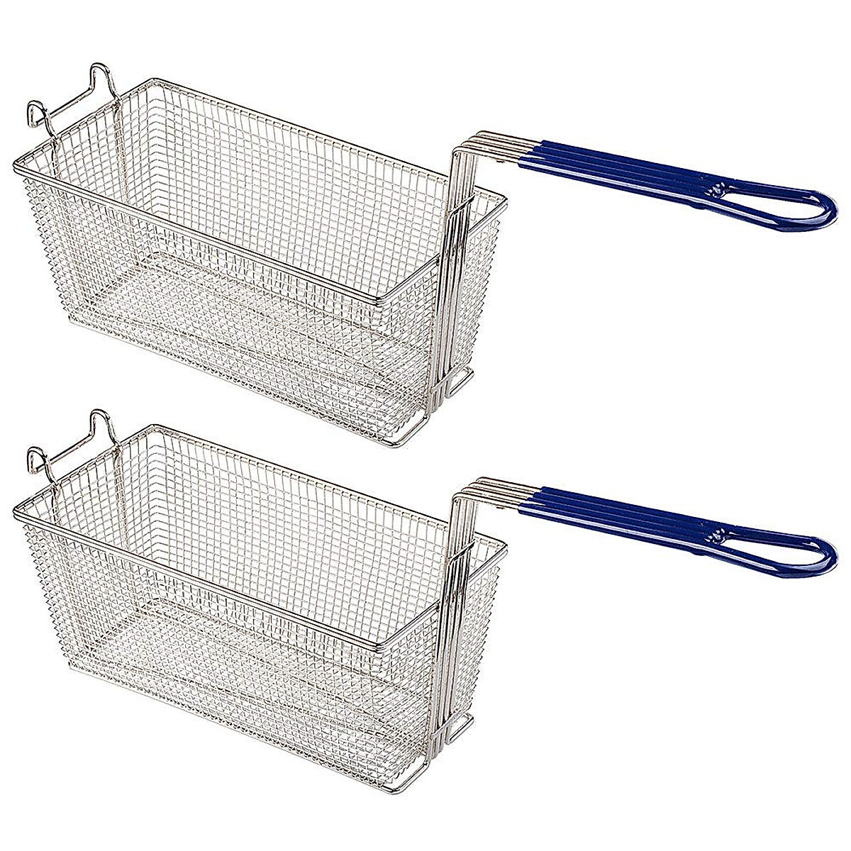 2PCS Deep Fryer Basket With Non-Slip Handle Heavy Duty Nickel Plated Iron Construction 13 1/4" x 6 1/2" x 6" Commercial Use