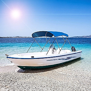 LIKE RAIN Bimini Top Fabric Replacement Canvas Canopy,3 Bow Bimini Top Cover for Boat with Storage Boot,600 D Anti-UV Waterproof Bimini Top Canopy Without Frame,Blue,6'x46x55-60inch