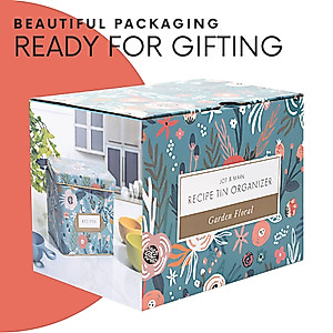Jot & Mark Recipe Card Gift Box, 25 4x6 inch Cards, 14 Dividers, Decorative Tin Box