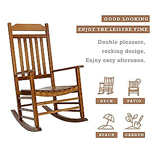 Kozyard High Back Slat Porch Rocking Chair, Solid Wood Rocker for Outdoor Or Indoor Use (Natural)