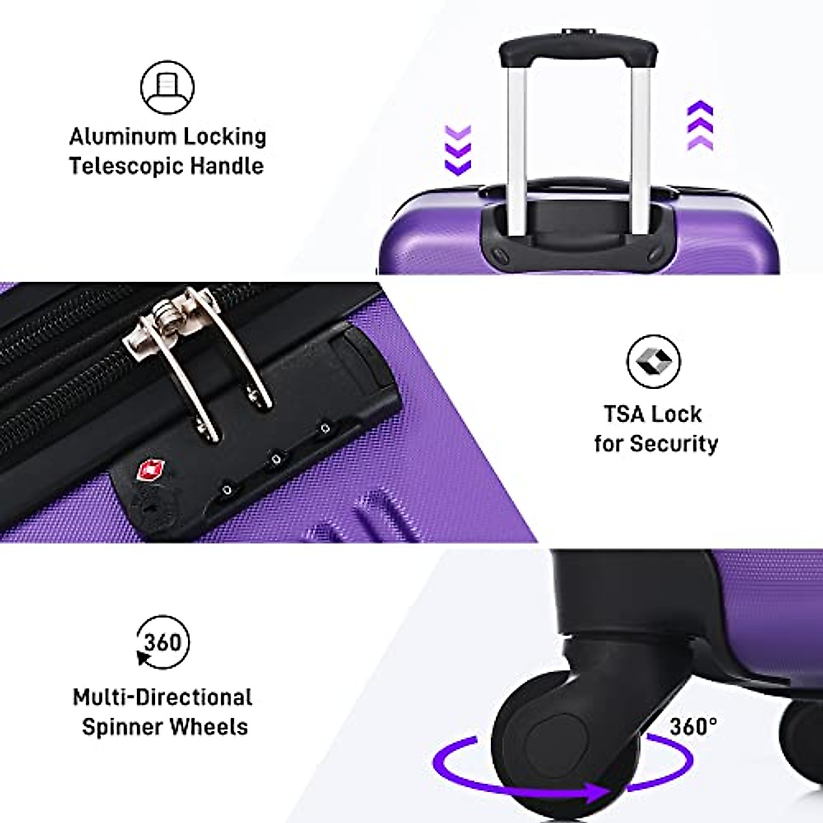 Merax Luggage Sets of 2 Piece Carry on Suitcase Airline Approved,20/28 IN Hard Case Expandable Spinner Wheels (Purple)