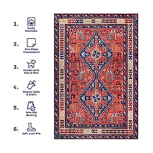 nuLOOM Stella Machine Washable Traditional Tribal Ultra Thin Area Rug, 8' x 10', Rust