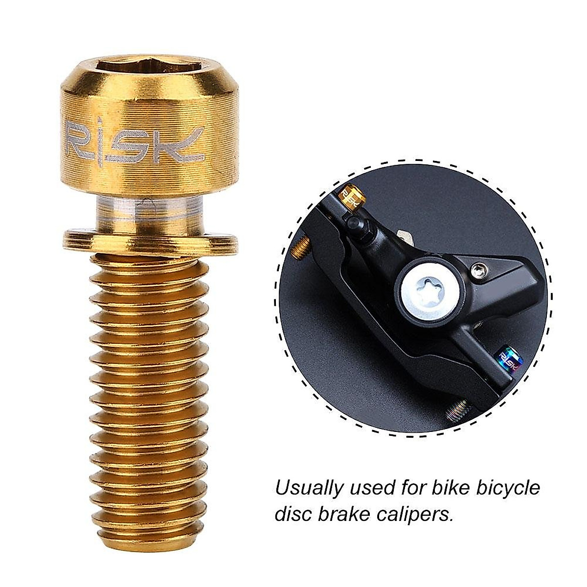 Titanium Bolts M6X18Mm 4Pcs Mountain ycle Bike Disc Brake Clamp Bolt Fixed Screw with Gasket (M6X18 Gold) Brake Mount Bolts MTB Bike Caliper Bolts
