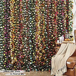 PONKING 8 Pcs 66FT Flower Garland, Artificial Rose Vine Flowers with Green Leaves Hanging for Room, Anniversary Wedding Birthday Christmas Wall Arch Decor, Spring Pink Flower