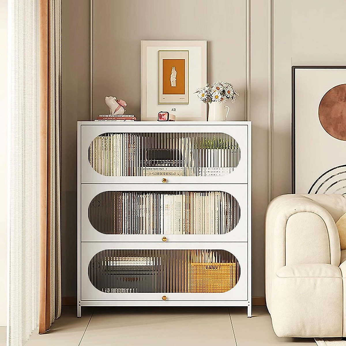 Yoleduo White Bookcase, Steel 3 Tier Bookshelf with Storage Shelves Organizer,Modern Multipurpose Display Cabinet for Living Room, Study, Reading Nook (White, 3-Tier(31.49"))