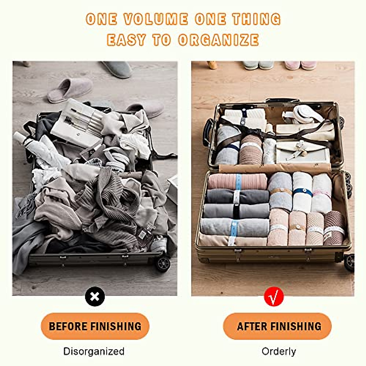 LELE LIFE 30Pcs Roll-up Clothes Storage Elastic Band, Adjustable Clothing Storage Strap with Button and Buttonholes, Travel Luggage Space Saver, Drawer and Closet Organizer, White