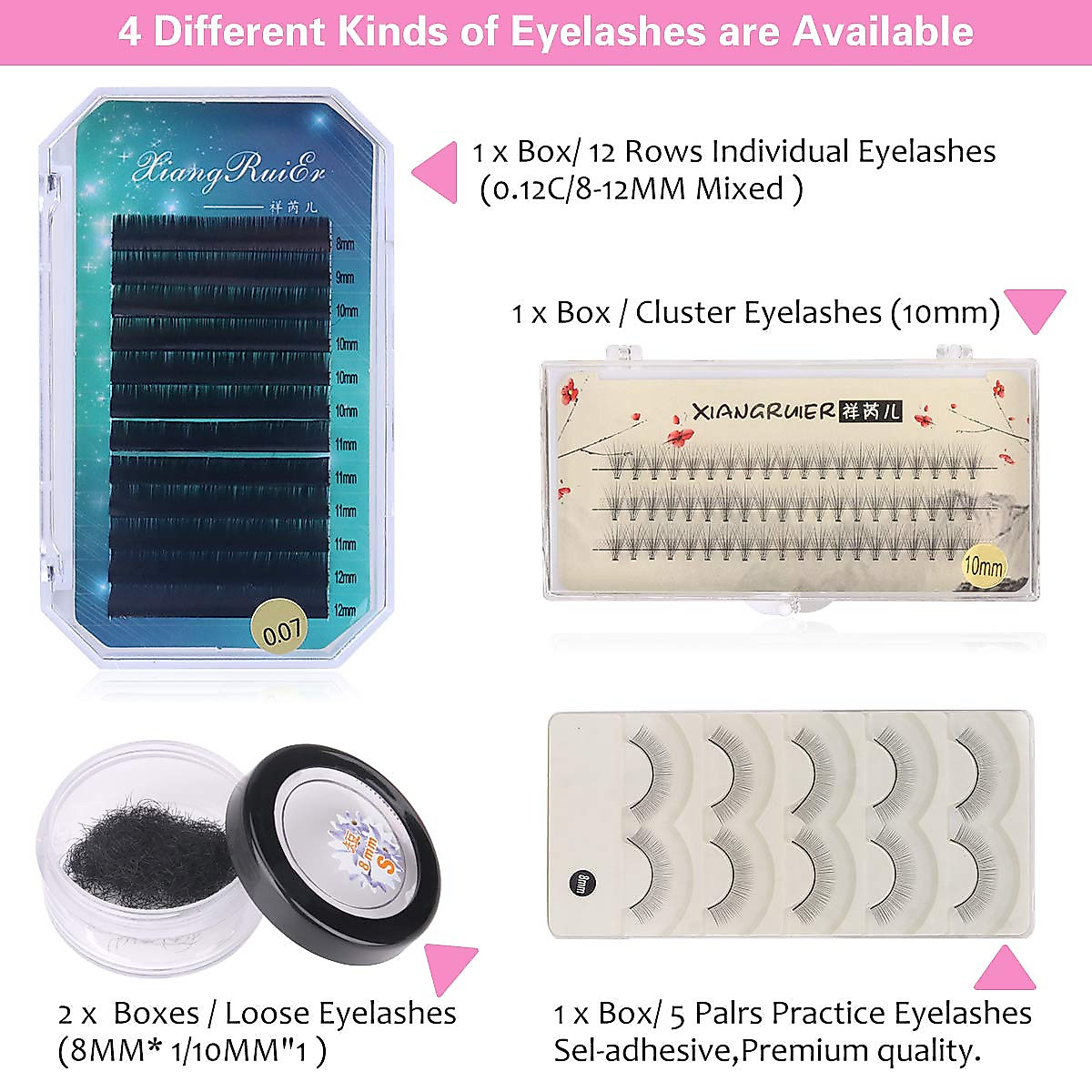 Beuaty Star Professional Lashes Kit False Eyelash Extensions Practice Kit Flat Mannequin Head Lash Extensions for Beginners Makeup Training and Eyelash Graft(No Glue)